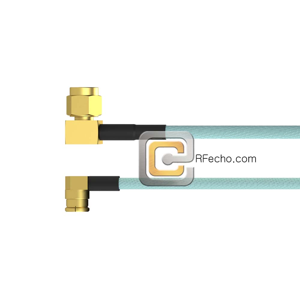 Right Angle SMP Female to Right Angle SMA Male, 26.5 GHz, OM-086 Coax and RoHS - RFecho